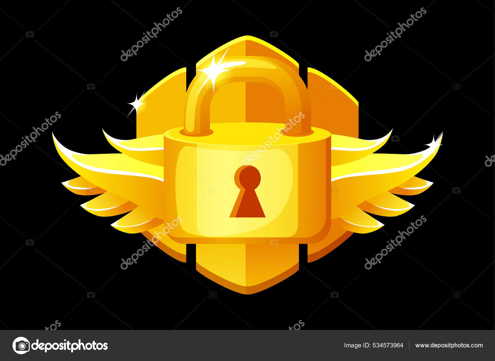 Game icon golden closed lock badge with wings. Stock Vector Image by ...