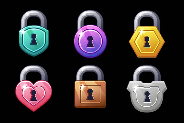 Game icon golden metal closed lock of different shapes. Stock Vector by ...