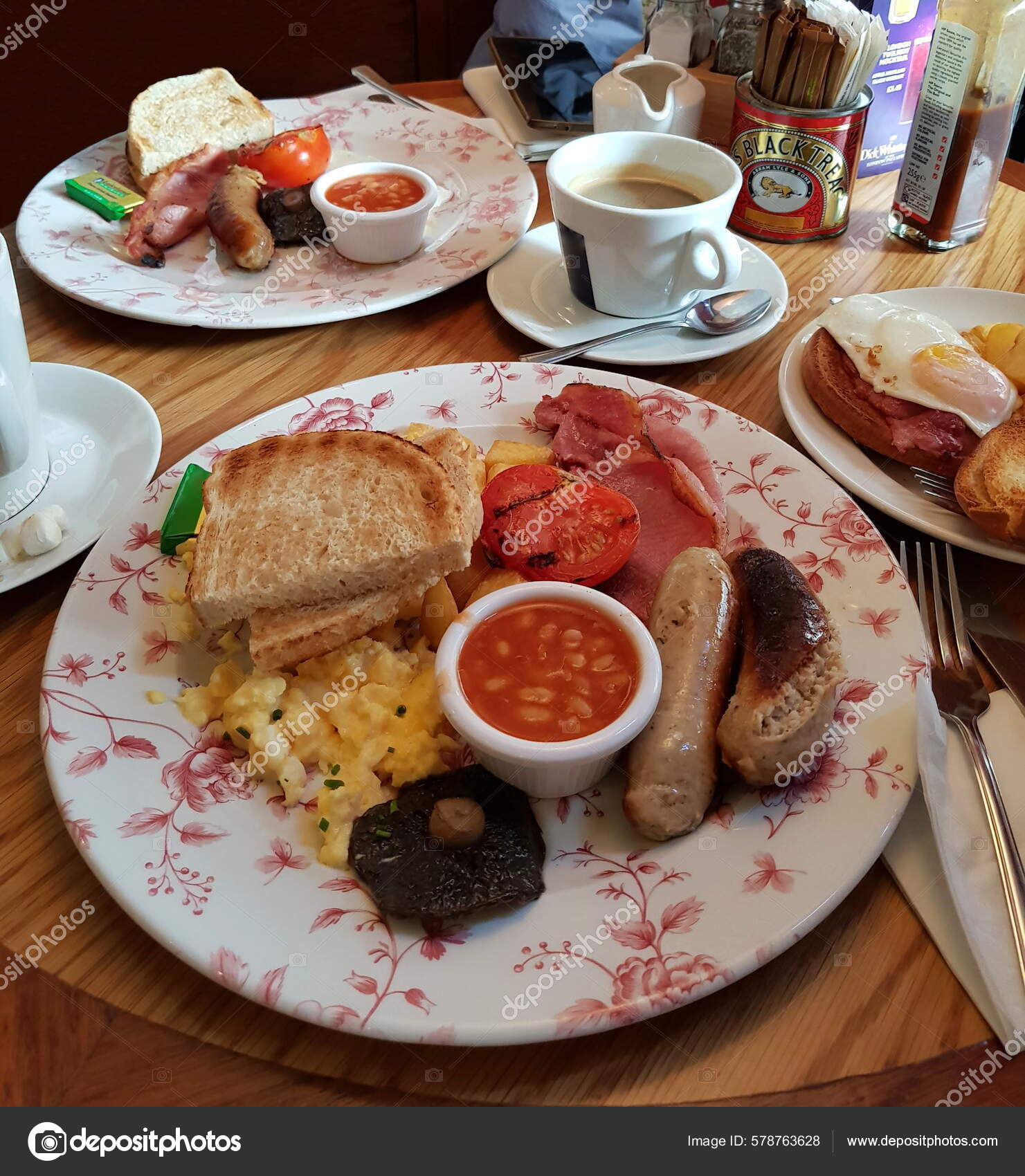 Traditional Common Full Breakfast Includes Bacon Sausage Egg Baked Bean ...