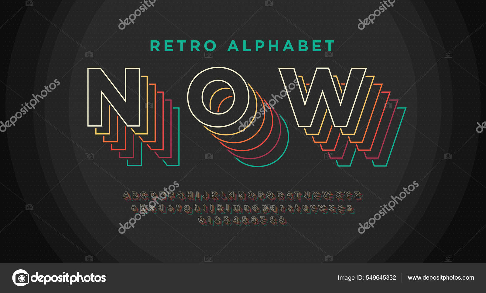 Retro Font 90S 80S Style Colorful Layers Letters Numbers Included Stock ...