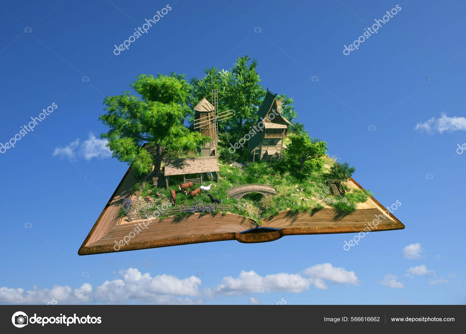 Lovely Animal Farm Village Windmill Magically Pop Book Pages Floating ...