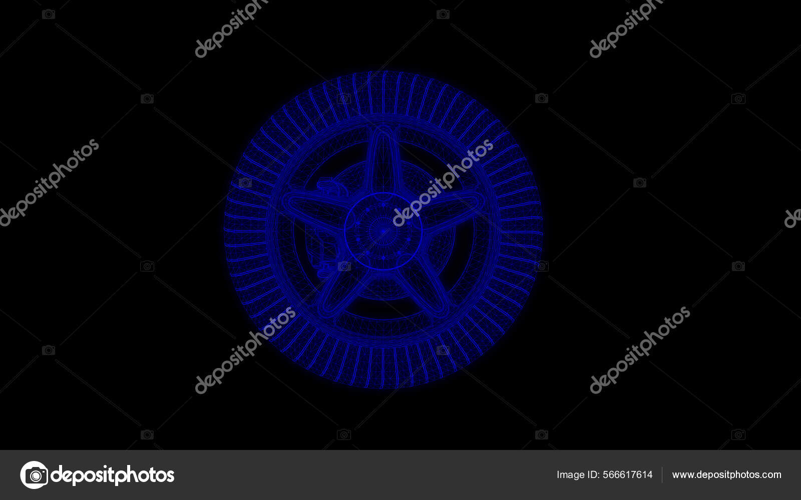 Render Wireframe Car Wheel Front View Isolated Black Background Stock ...