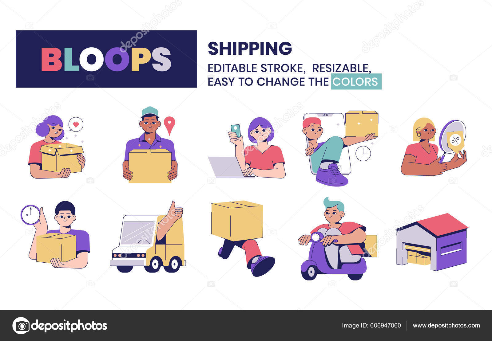 Shipping Related Bloop Vector Illustrations Concepts Editable Colors ...