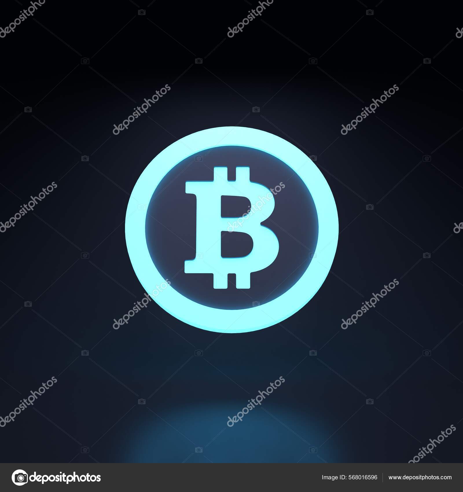 Bitcoin Icon Neon Element Black Background Rendering Illustration High ...