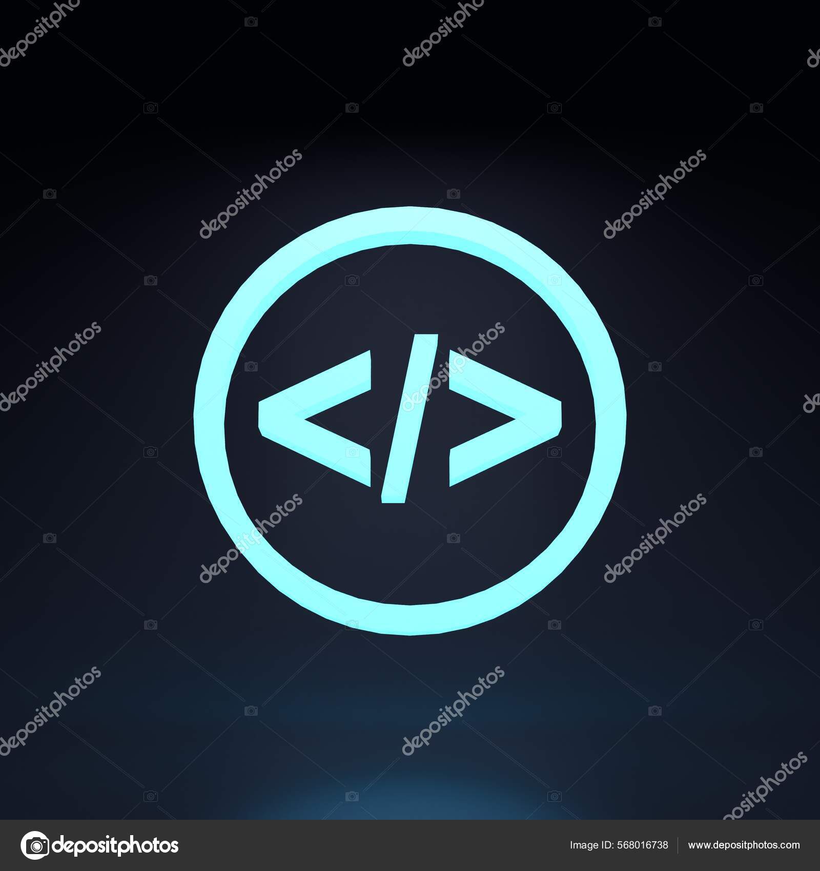 Web Code Icon Neon Element Black Background Rendering Illustration High ...