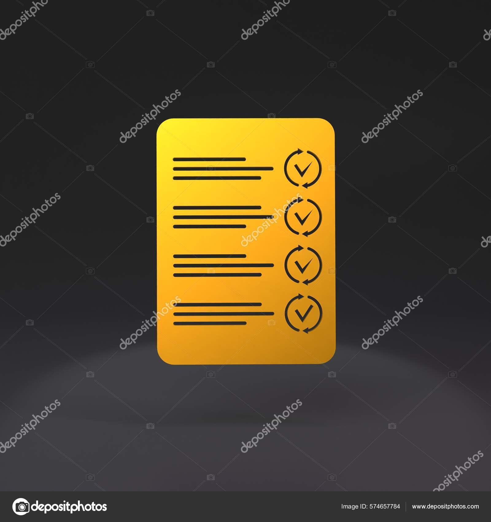 Golden List Icon Checked Items Render Illustration — Stock Photo ...