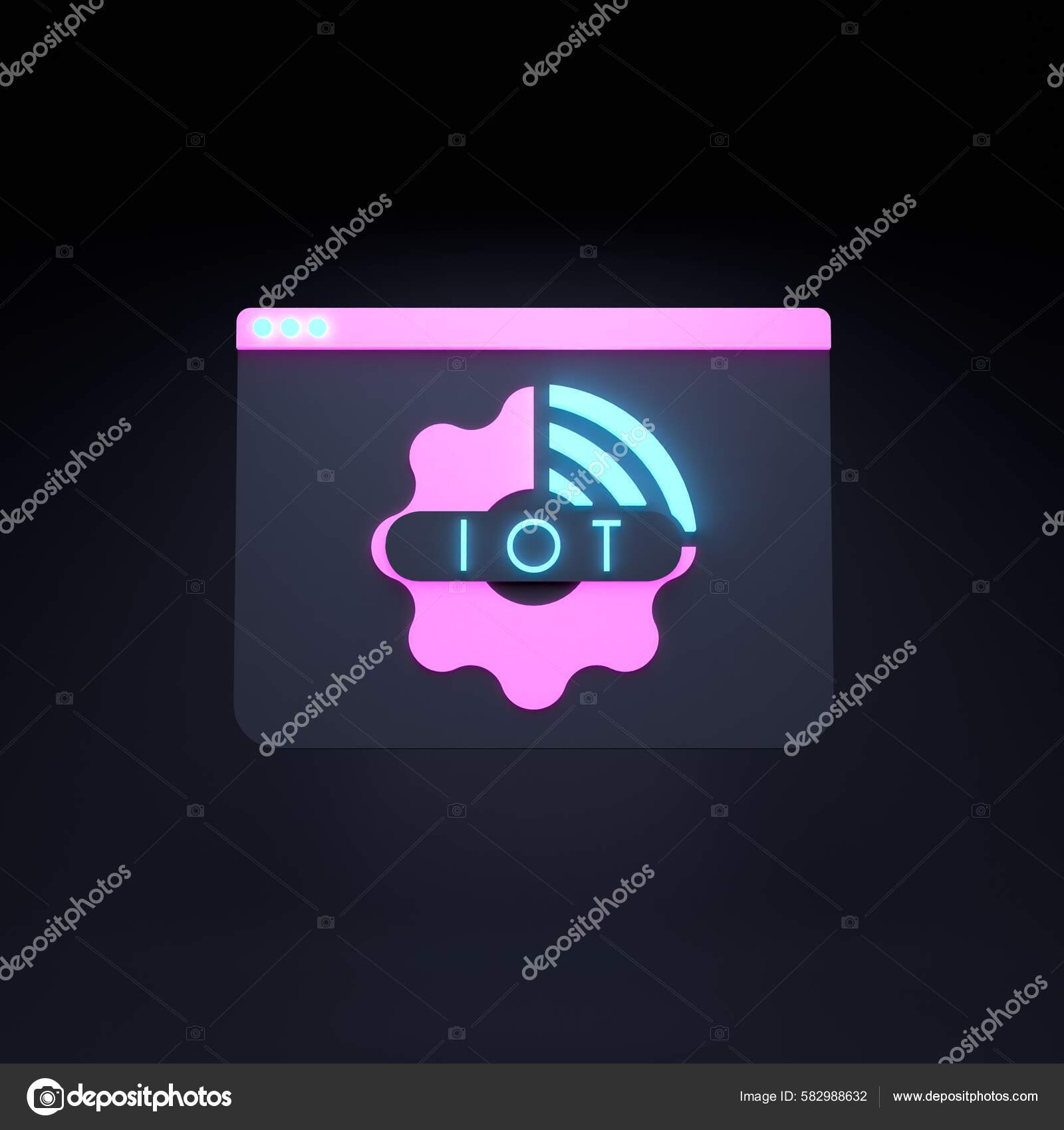 Neon Internet Thing Logo Symbol Iot Concept Render Illustration — Stock ...