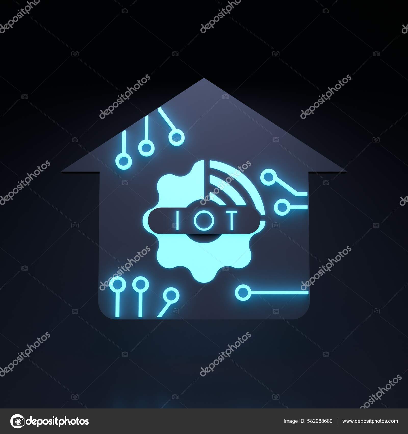 Neon Internet Thing Logo Symbol Iot Concept Render Illustration — Stock ...