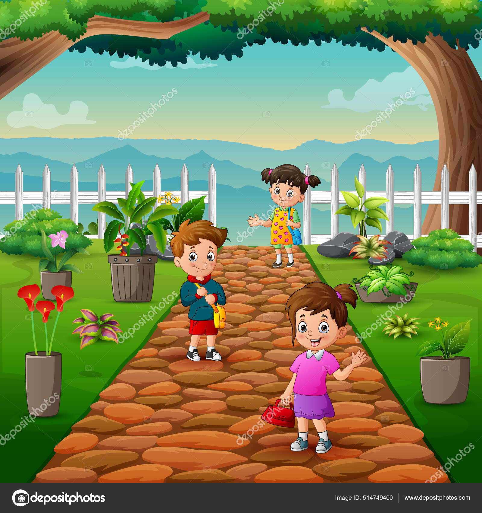 Cartoon School Children Passing Park Stock Vector by ©dualoro 514749400