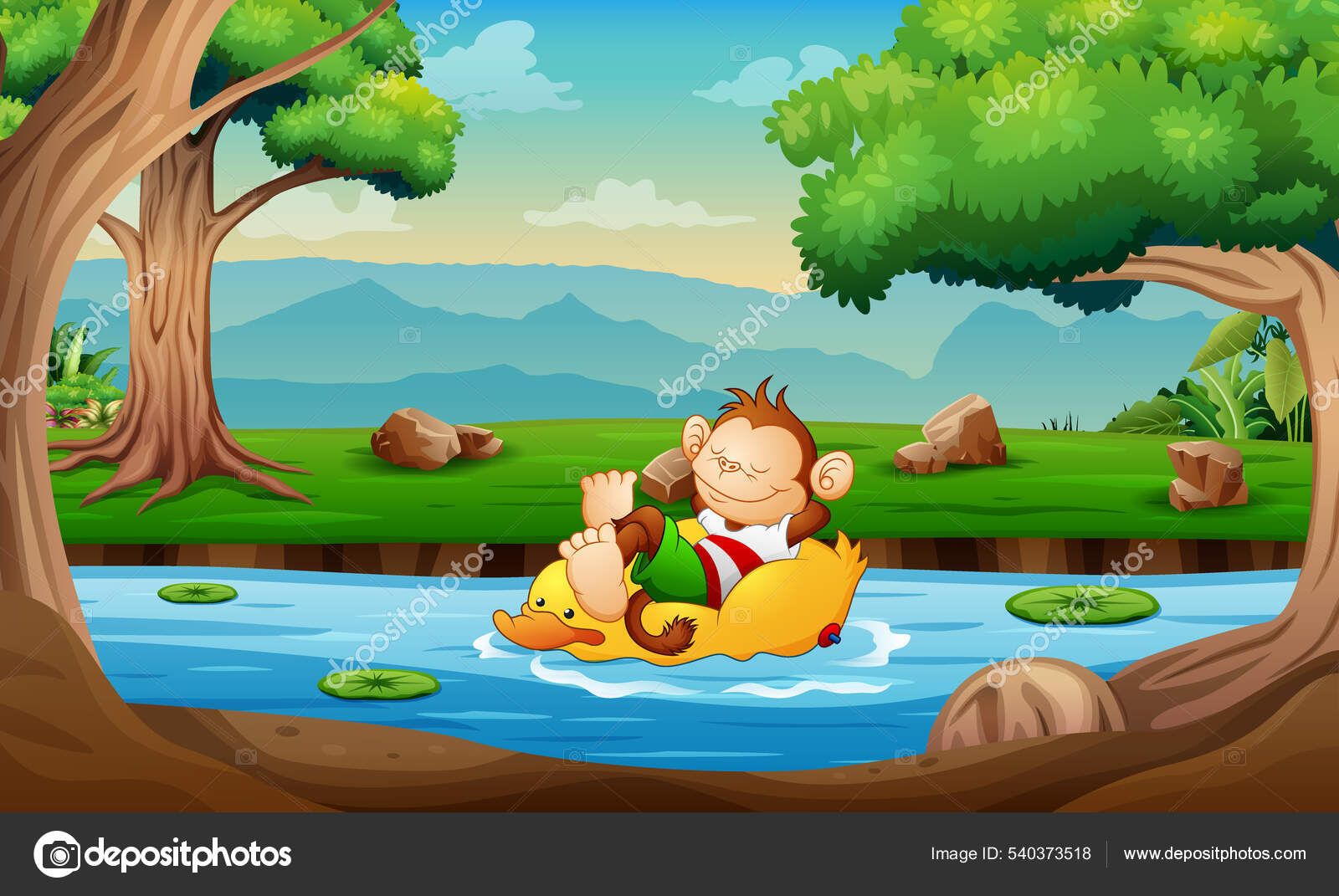 Lindo Mono Relajante Pato Lifebooy Río Ilustración Vector de stock por ...