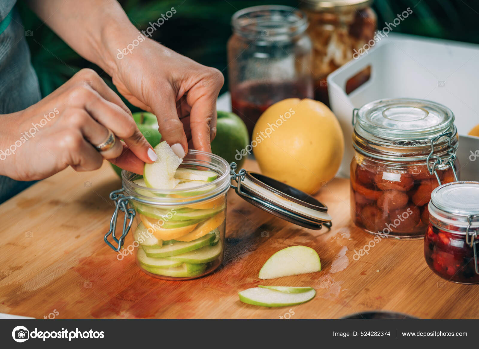 Fermentation Food Home Woman Preparing Fruits Fermentation Stock Photo ...