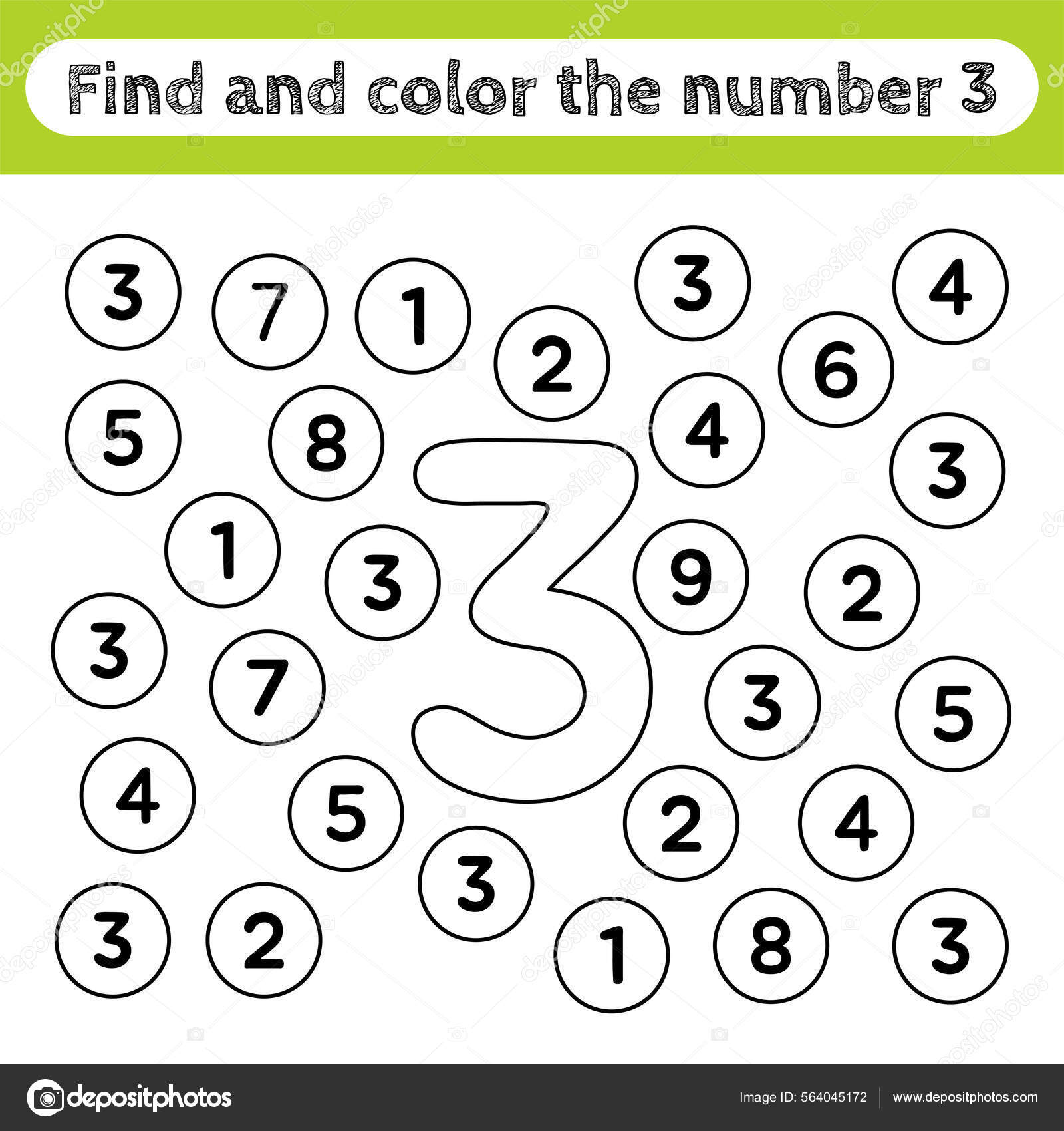 Learning Worksheets Kids Find Color Numbers Editable Educational Game ...