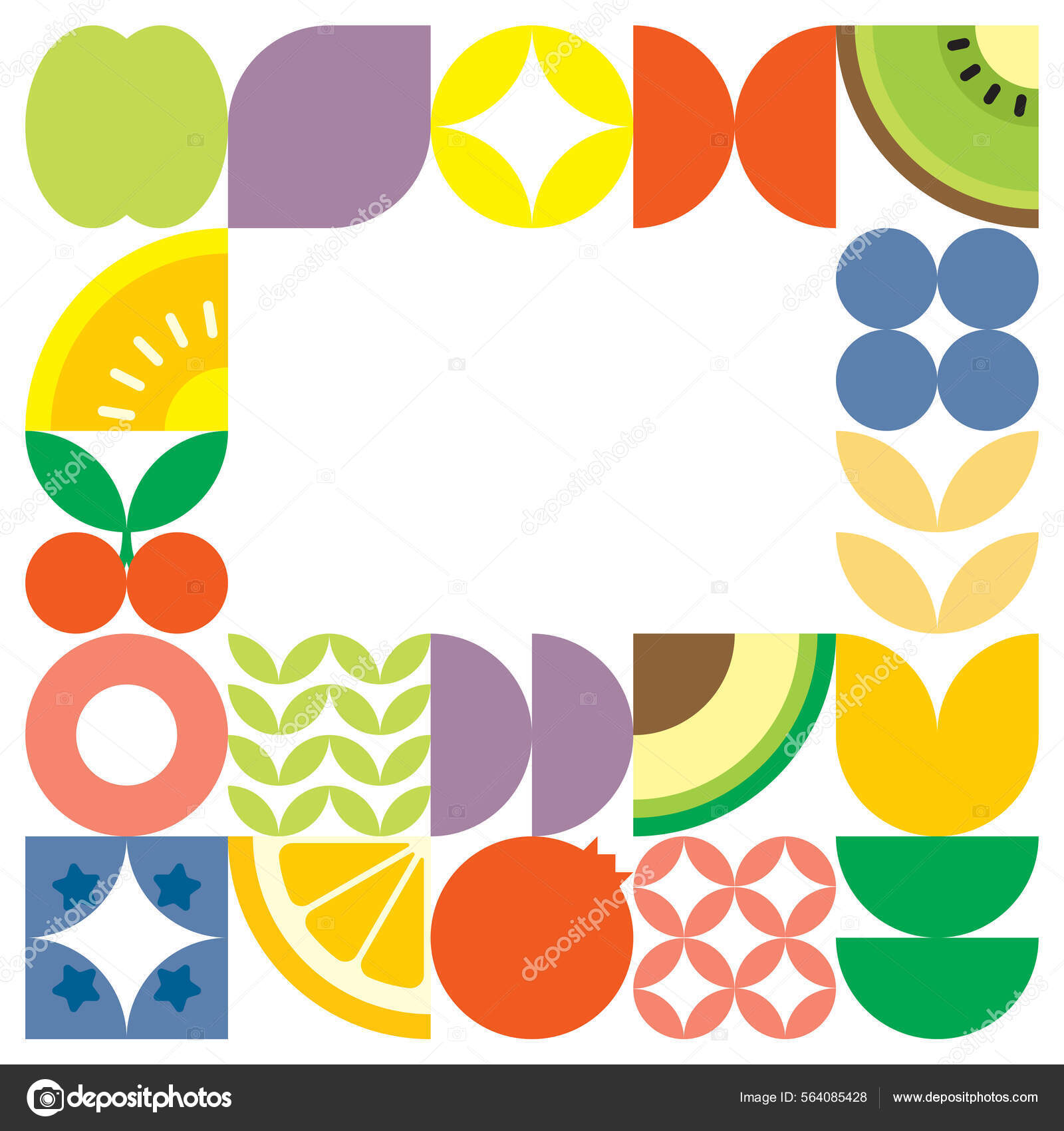 Geometric Summer Fresh Fruit Cut Artwork Poster Colorful Simple Shapes ...