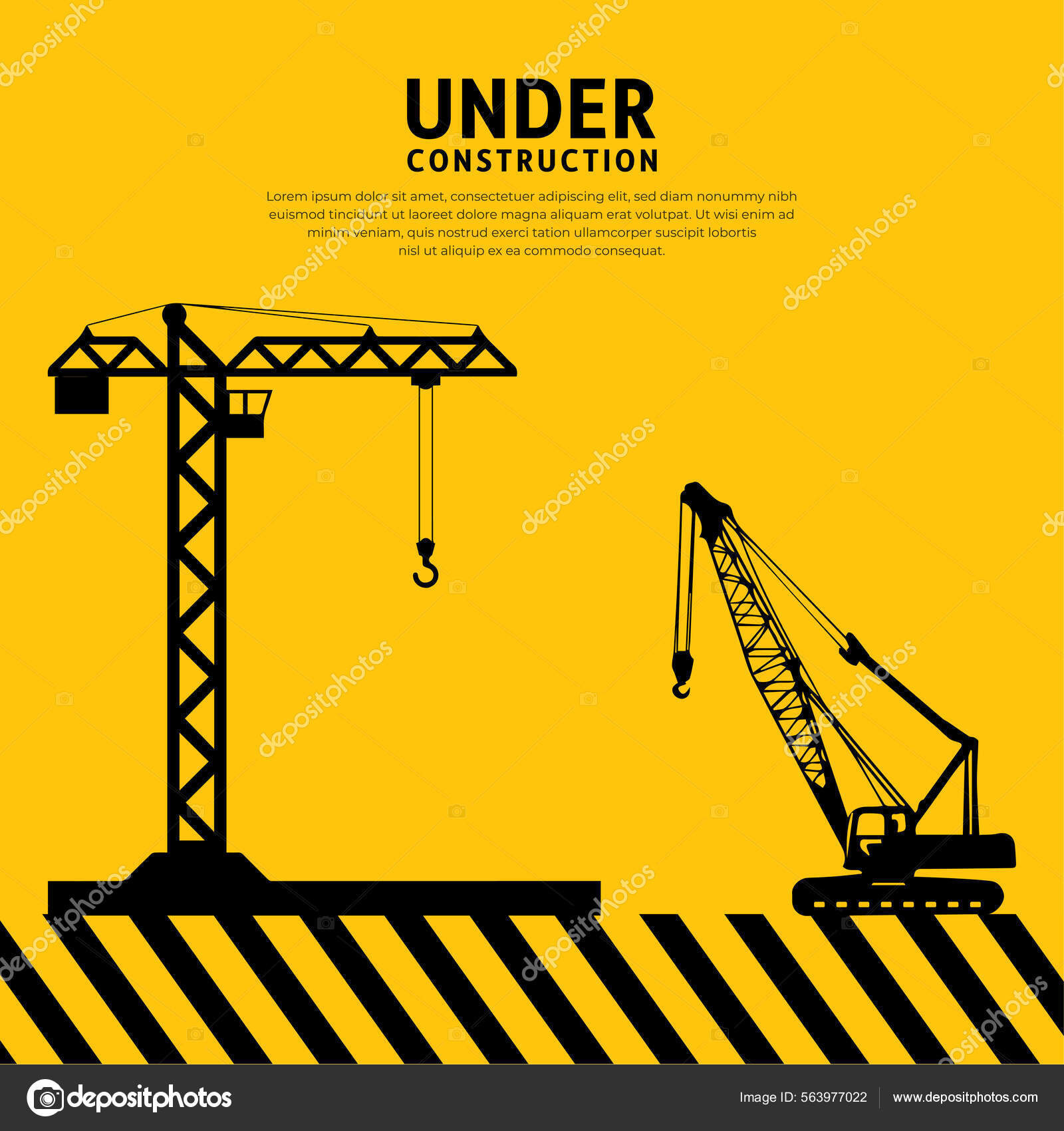 Construction Background Silhouette Tower Crane Heavy Machinery ...