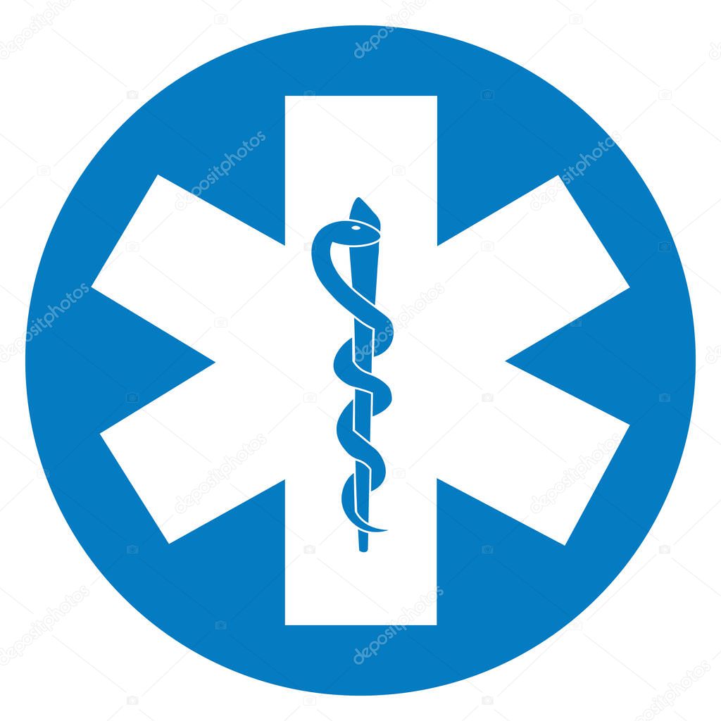 Símbolo médico azul Vara de Asclepio Estrella de la Vida icono aislado ...