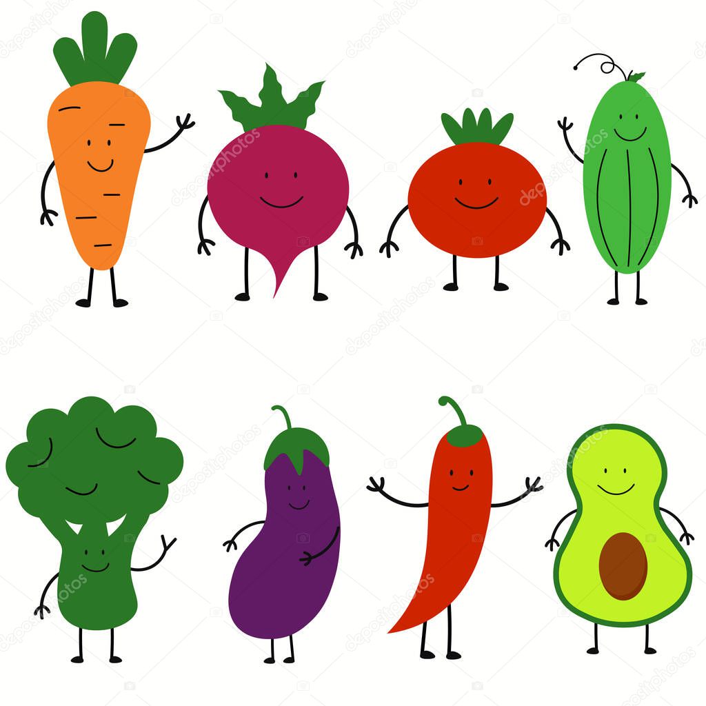 Verduras para niños. Vegetales de dibujos animados. Divertidos personajes de verduras lindas 2023