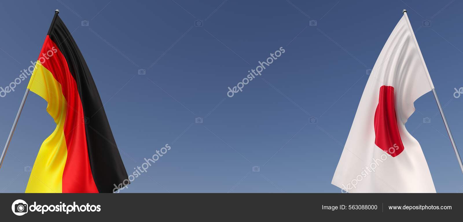 Flags Germany Japan Flagpoles Sides Blue Background Place Text Flags ...