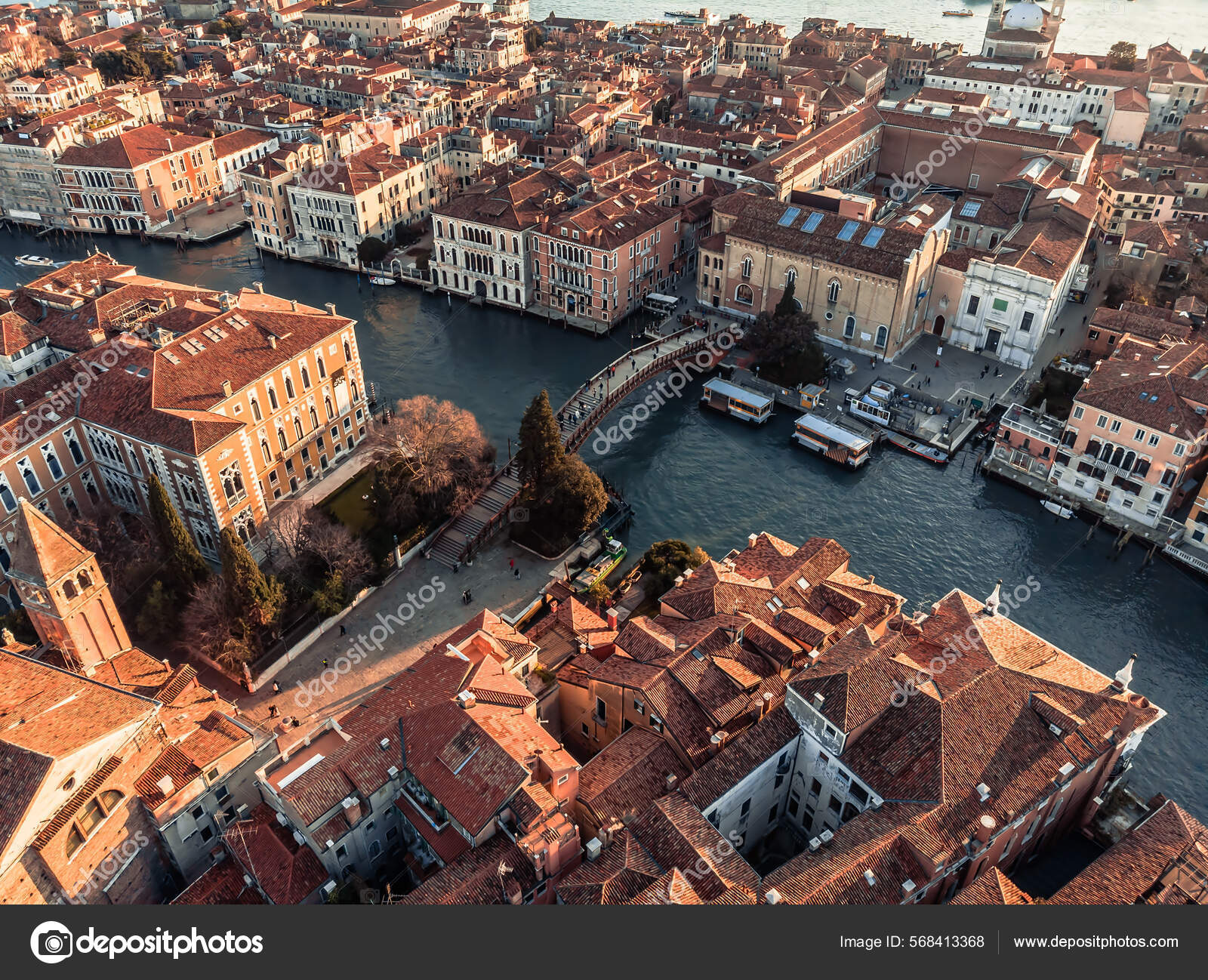 Aerial View Busy Bridge Venice Drone Panorama City Overlooking Canal ...