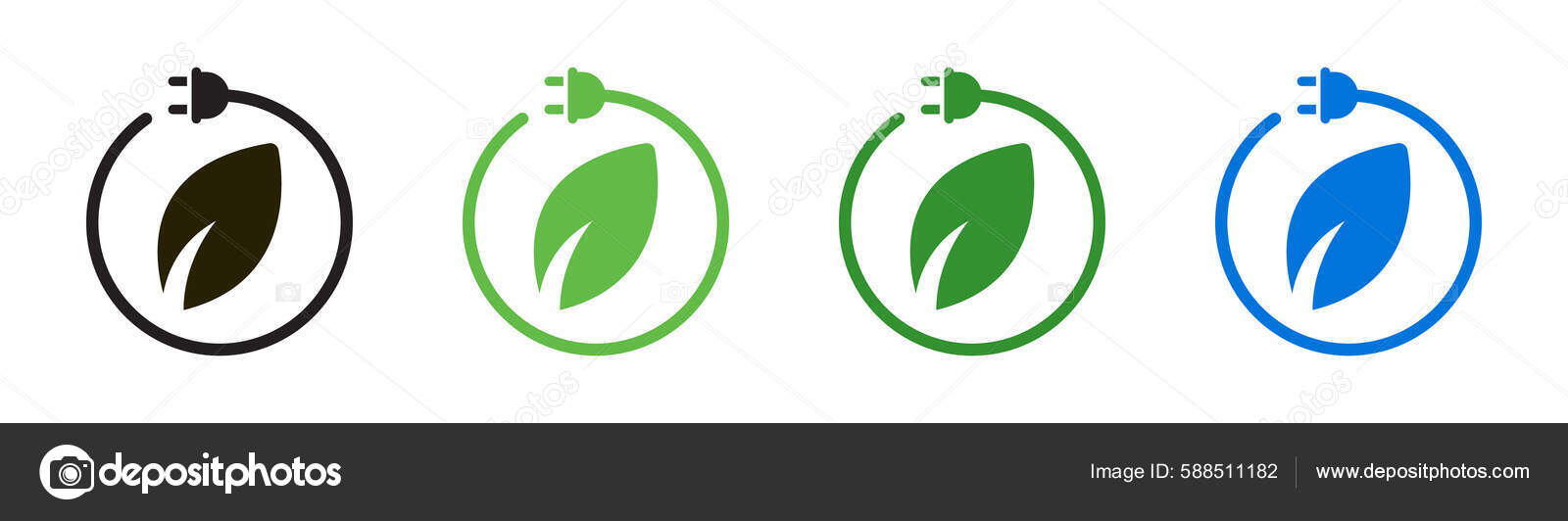 Green Energy Leaf Icons Design Vector Renewable Electric Power Charge ...