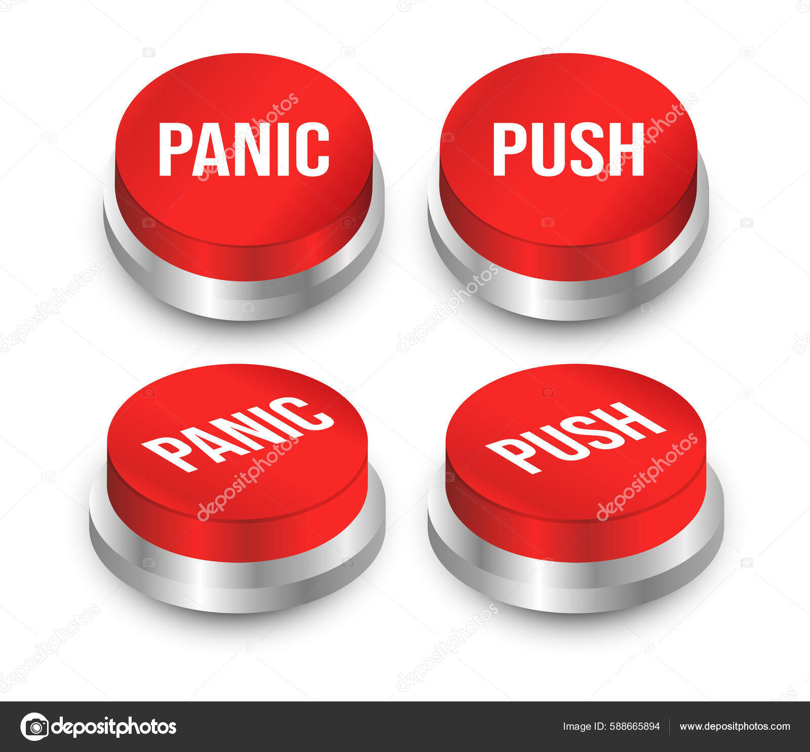 Shinny Glossy Metallic Red Circular Panic Push Button Icon Collection ...