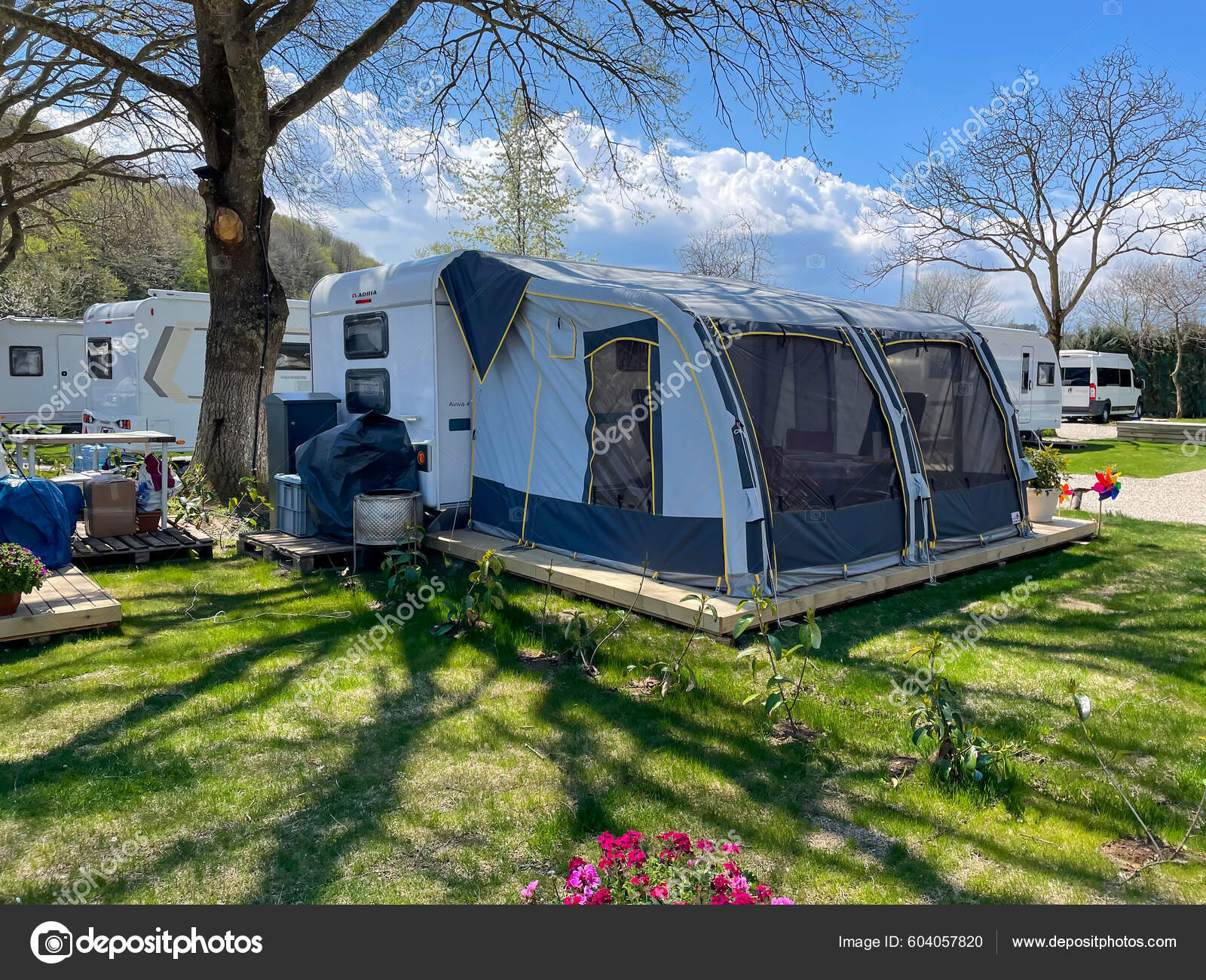 Tent Front Travel Trailer Campsite Caravan Camping Relaxing Campsite ...