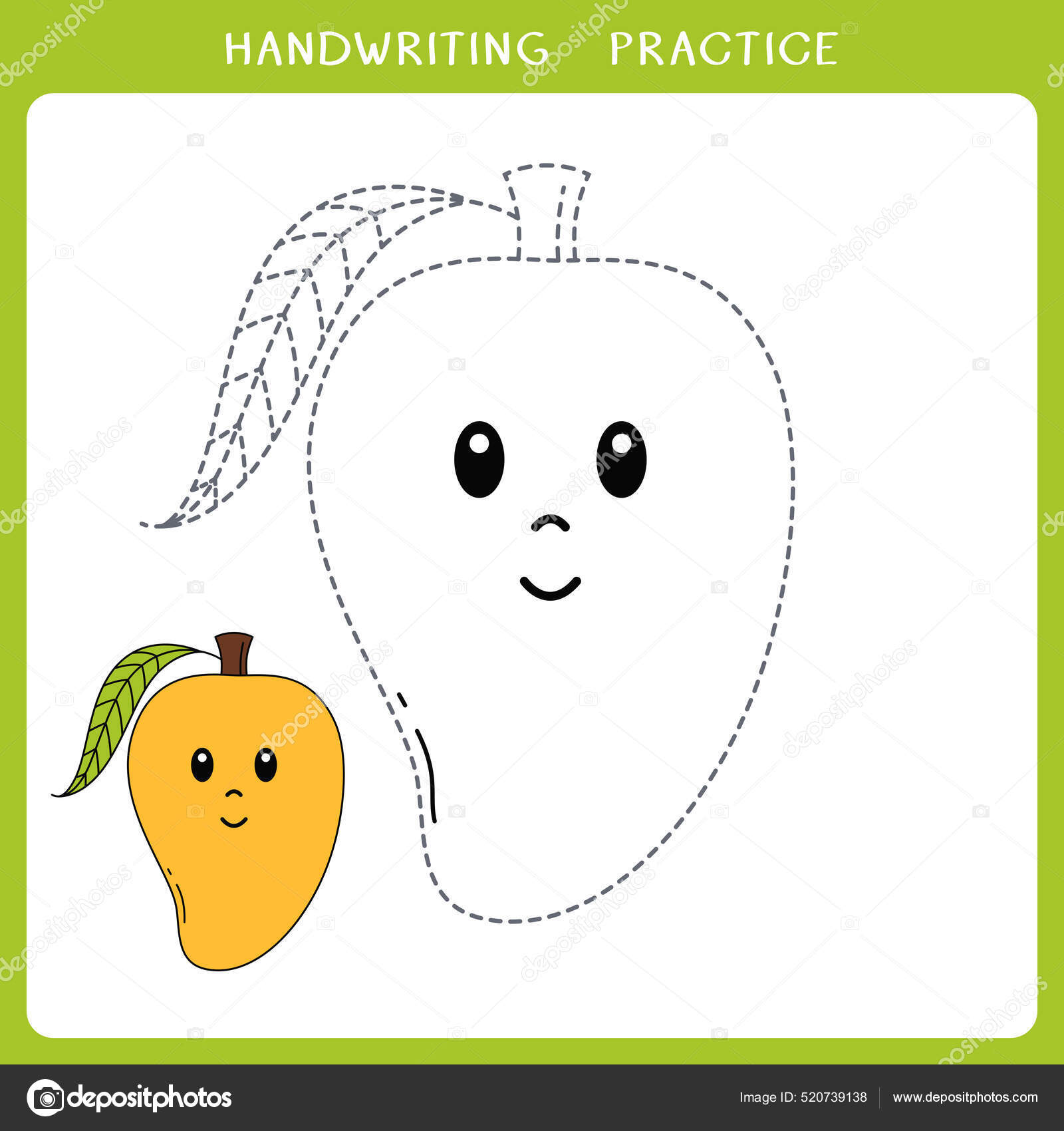 Handwriting Practice Sheet Simple Educational Game Kids Cute Mango ...