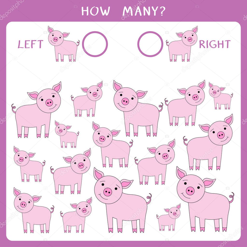 Simple educational game for kids. Count how many pigs goes to the left ...