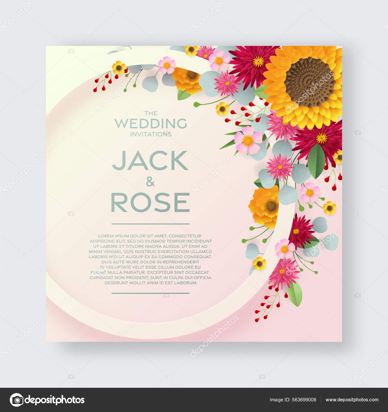 Wedding Invitation Floral Card Paper Cut Flowers Decor Realistic Effect ...