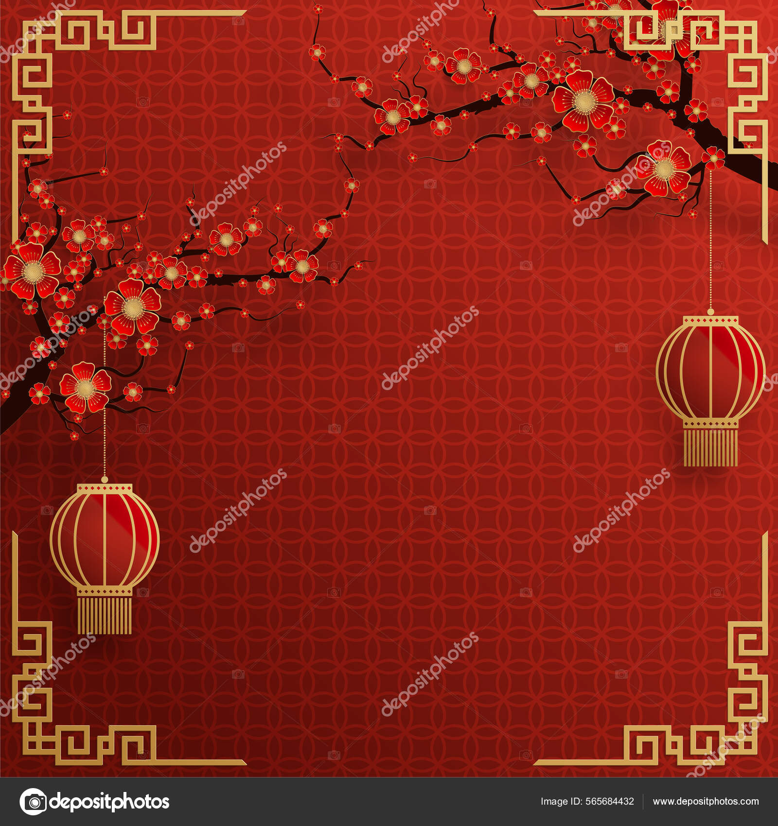 Chinese Frame Background Red Gold Color Asian Elements Stock Vector by ...