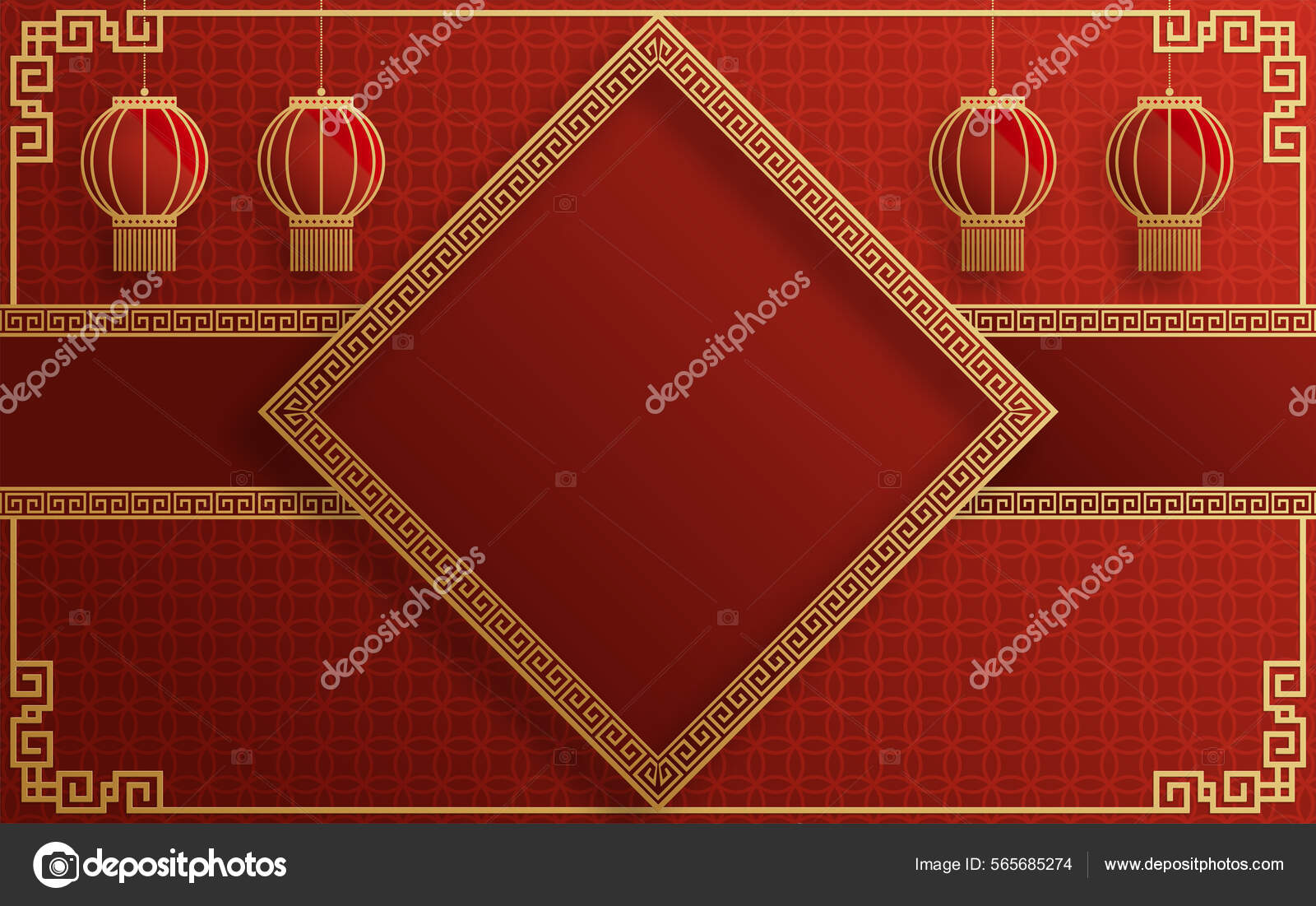 Chinese Frame Background Red Gold Color Asian Elements Stock Vector ...