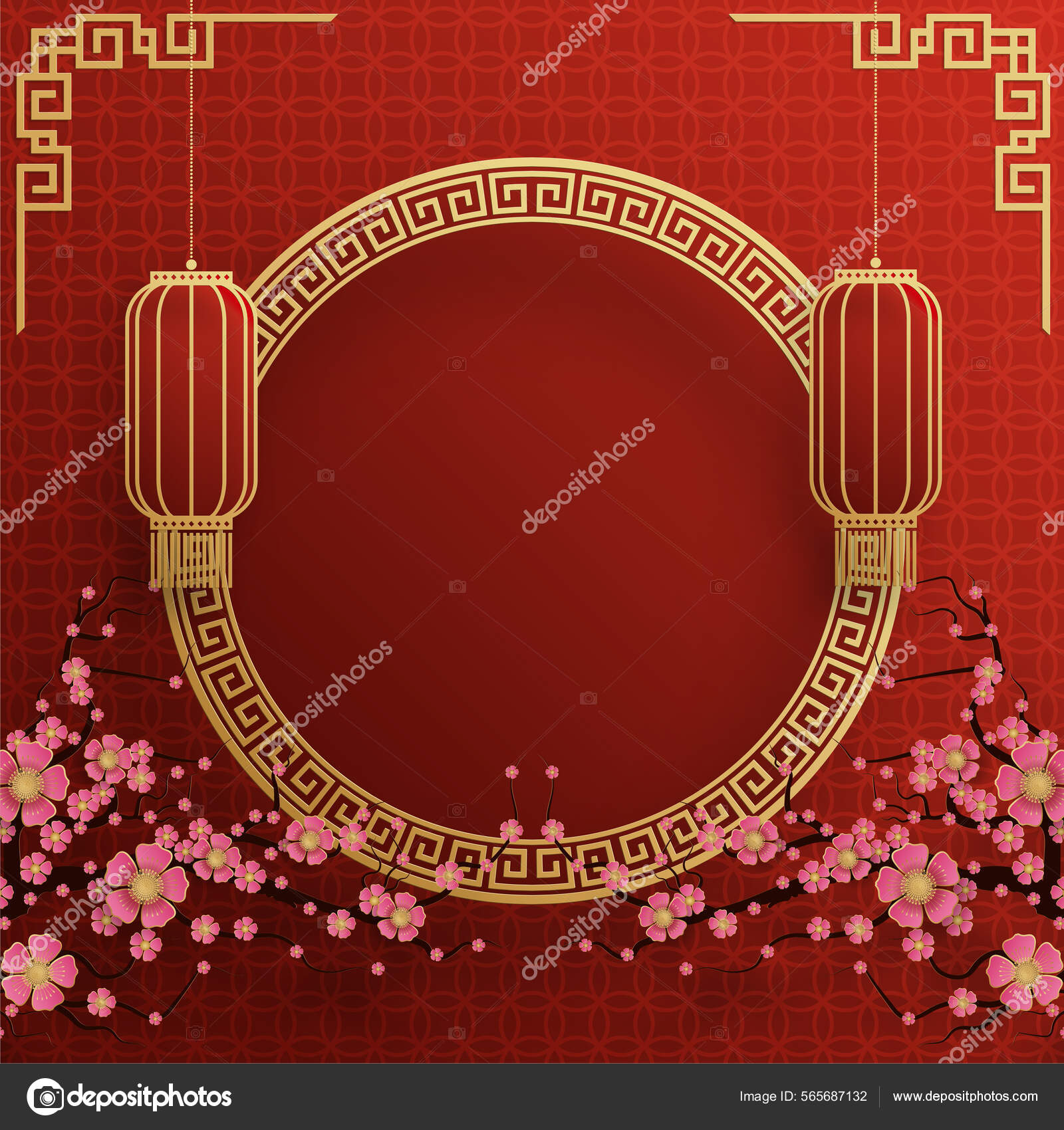 Chinese Frame Background Red Gold Color Asian Elements Stock Vector by ...