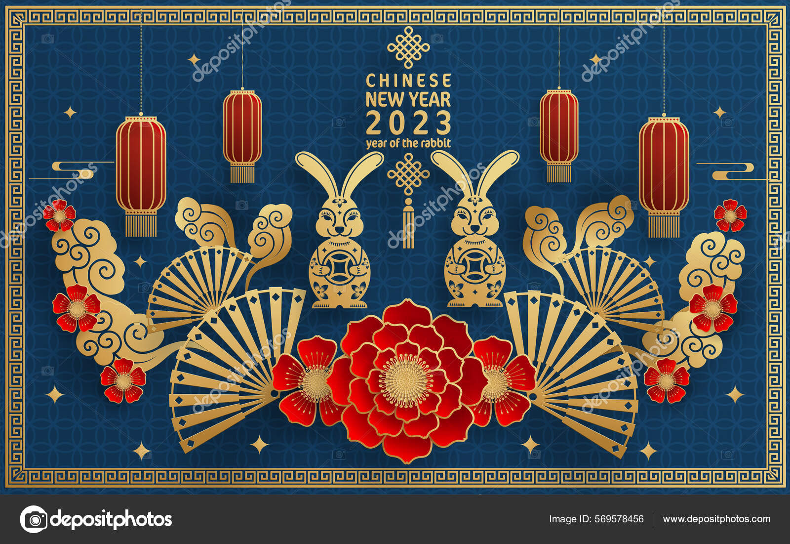 Happy Chinese New Year 2023 Year Rabbit Zodiac Color Background Stock Vector Image by ...