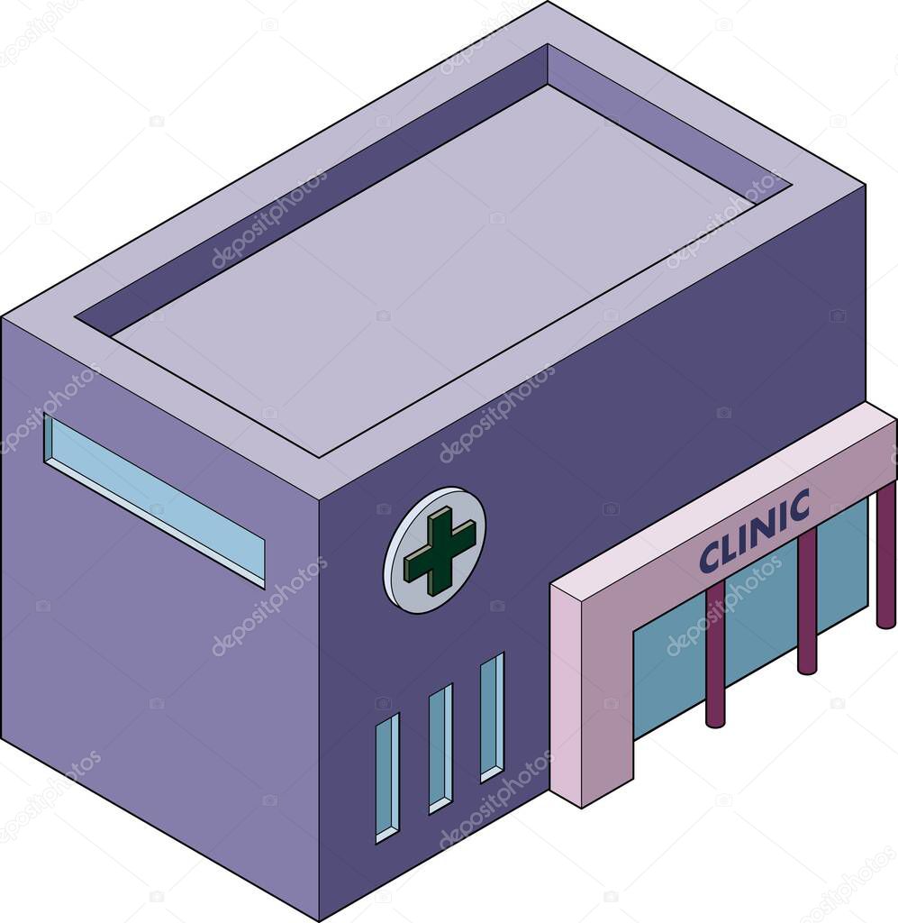 Ilustración del exterior de una clínica orientada a la derecha con ...