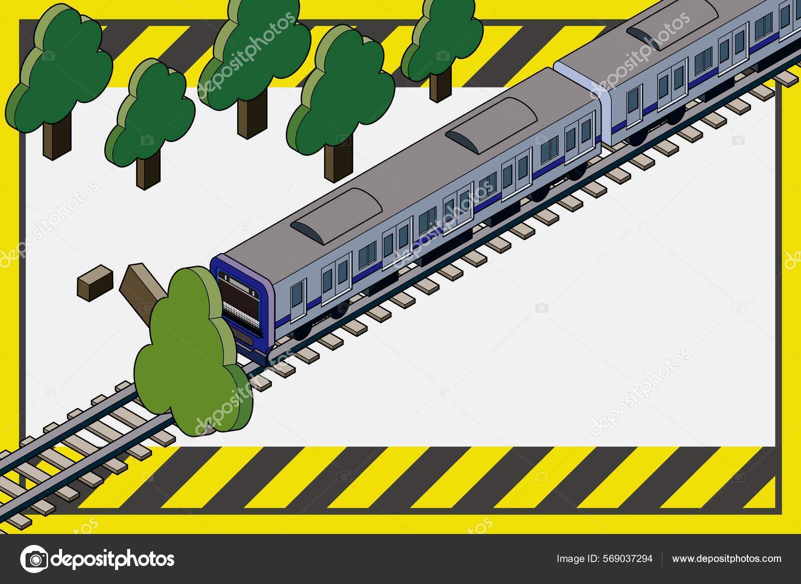 Illustration Train Stuck Delayed Due Chi Fall Isometric Framed Banner ...