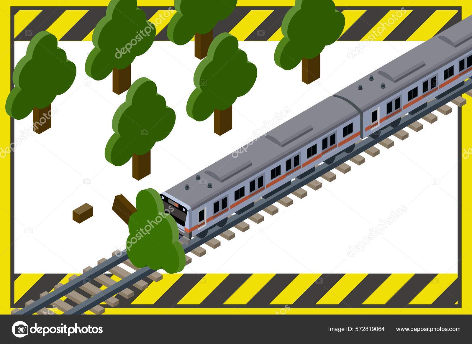 Colorful Illustration Image Tree Falling Train Stuck Delayed Isometric ...