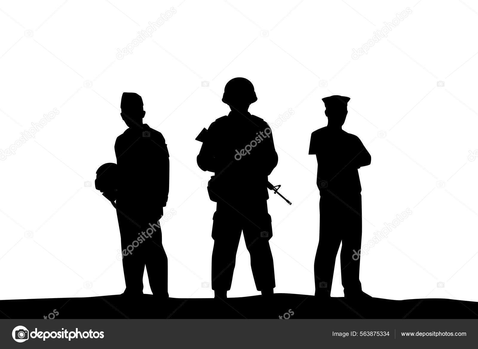 Soldier Army Navy Air Force Silhouette Background People Design Vector ...