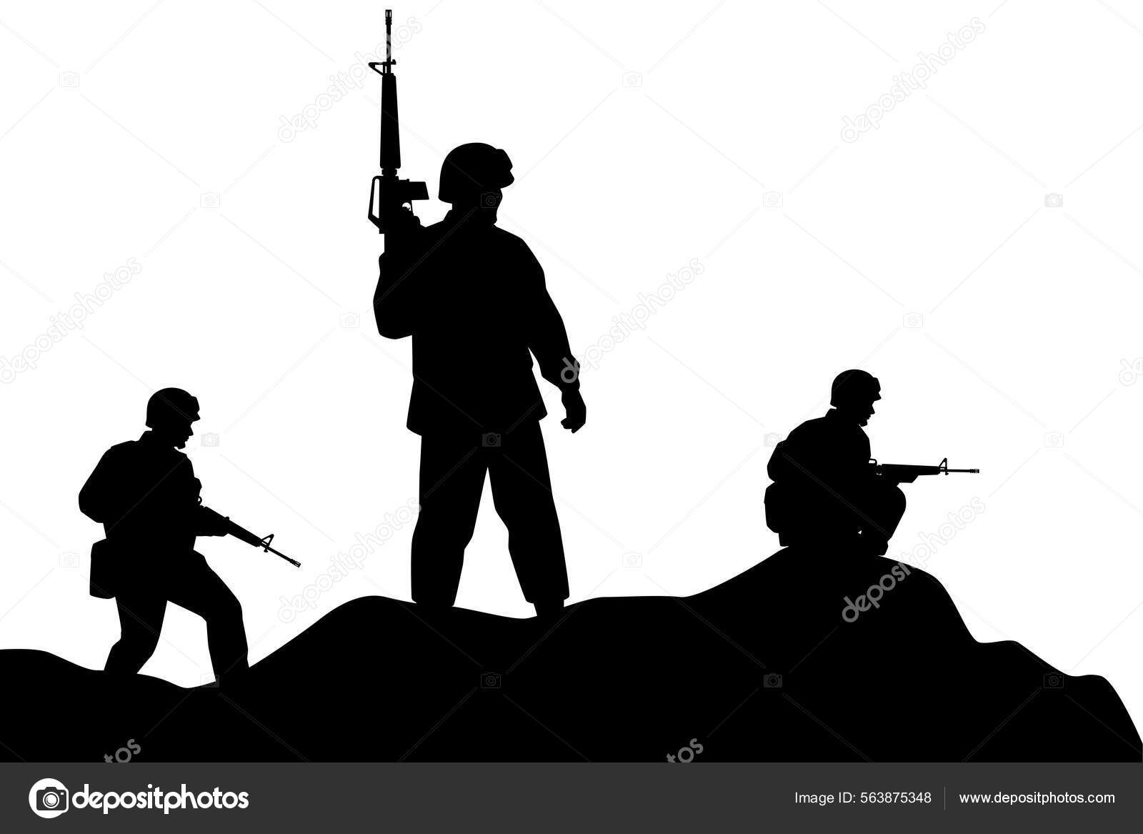 Una Tropa Soldados Acción Silueta Vector Hombre Militar Diseñado Simple ...