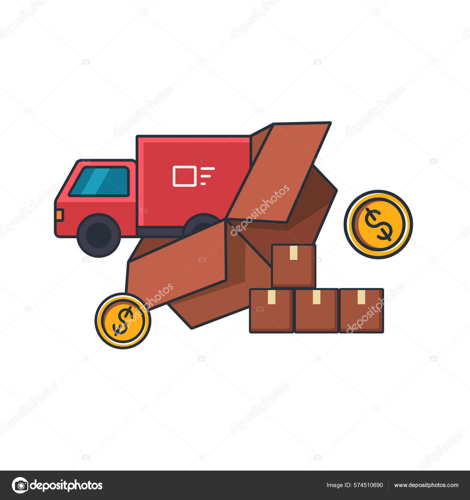 Collection Colored Thin Icon Cargo Delivery Business Transportation ... Collection Colored Thin Icon Cargo Delivery Business Transportation ...