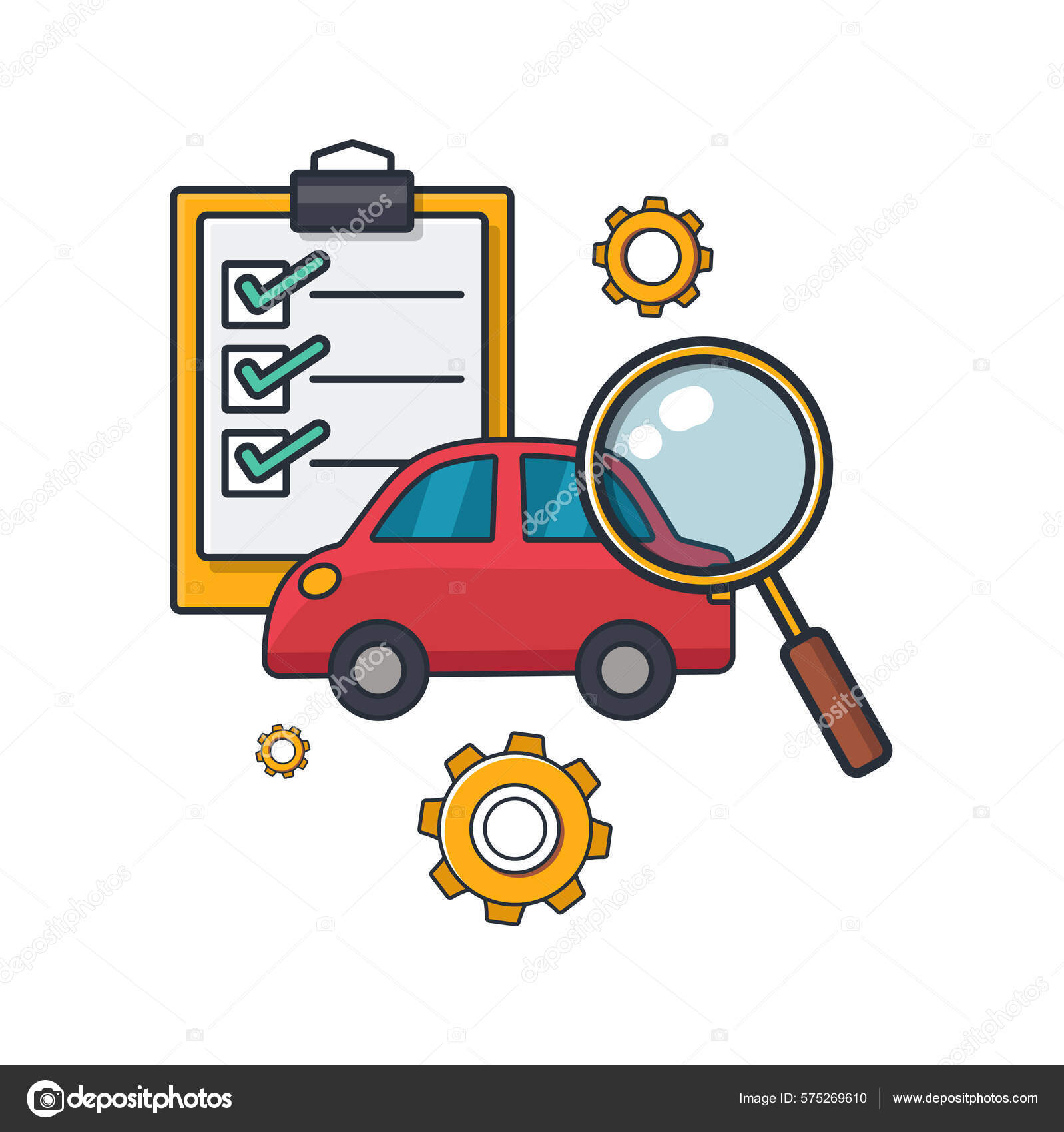 Collection Colored Thin Icon Car Checking Magnifying Glass Gear ... Collection Colored Thin Icon Car Checking Magnifying Glass Gear ...