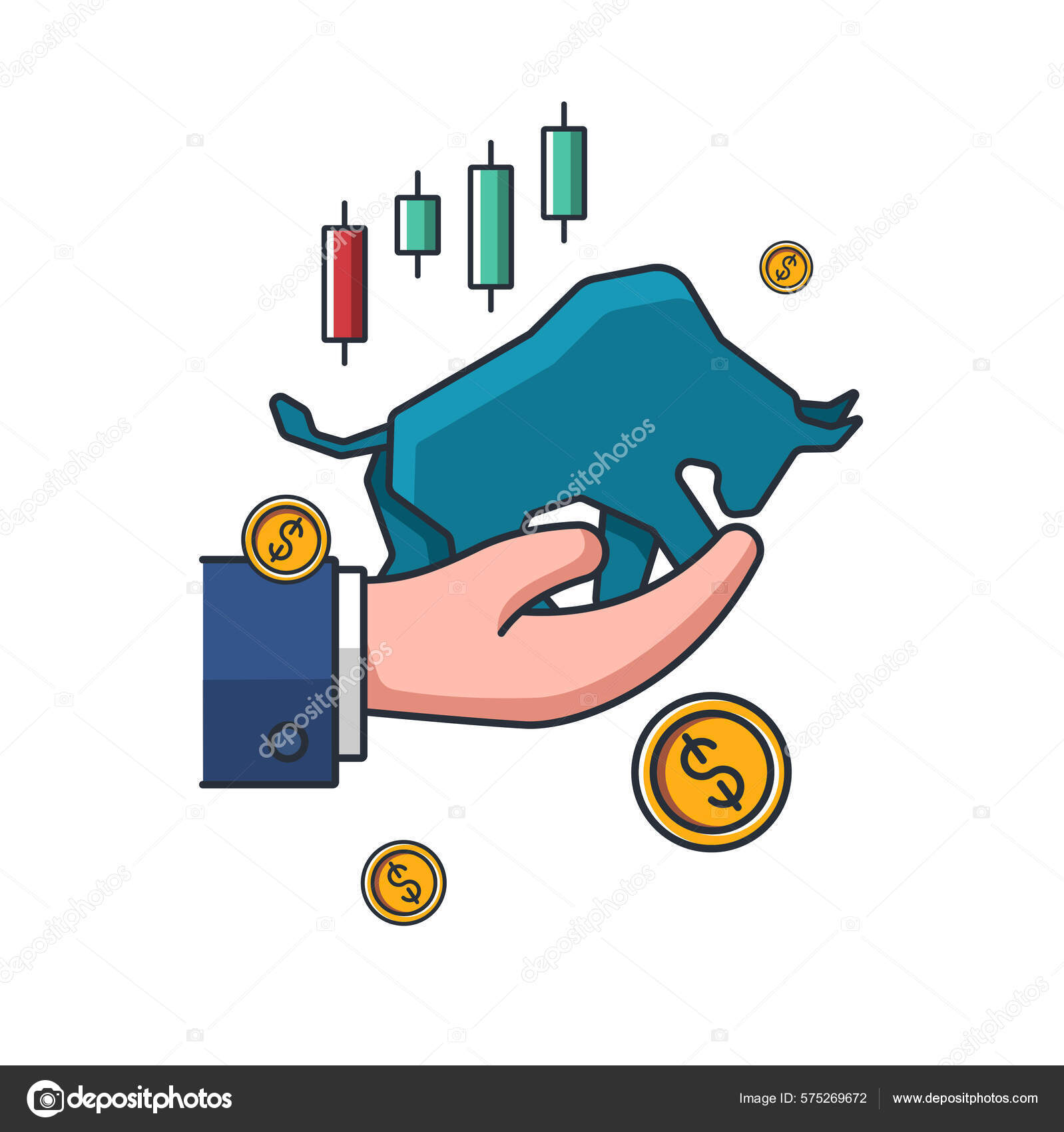 Collection Colored Thin Icon Bull Market Trading Hand Graph Money Stock ... Collection Colored Thin Icon Bull Market Trading Hand Graph Money Stock ...