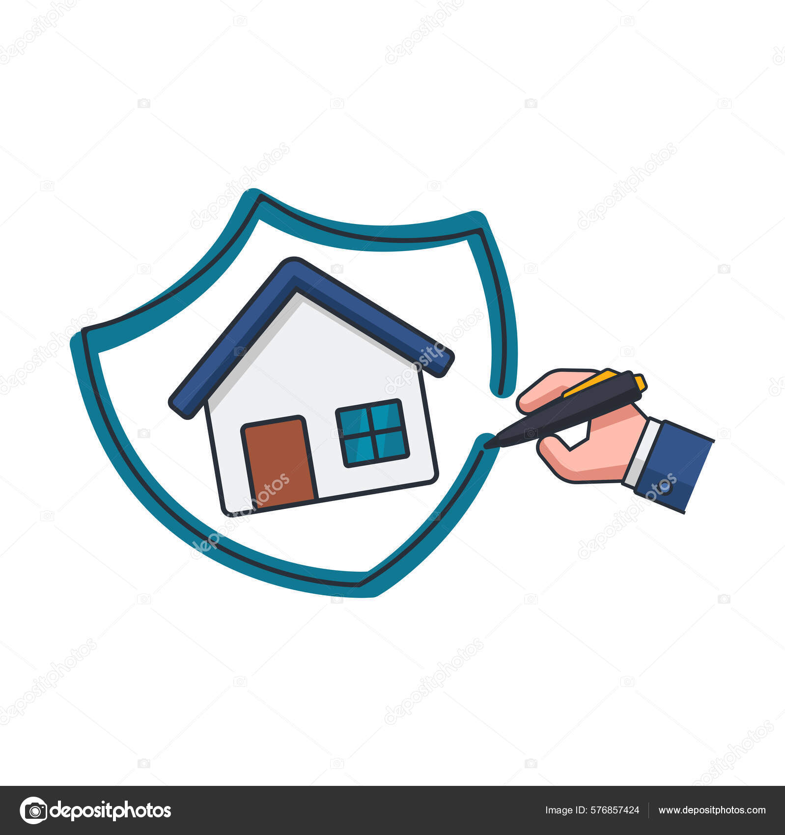 Collection Colored Thin Icon Drawing Shield Protect House Hand ... Collection Colored Thin Icon Drawing Shield Protect House Hand ...