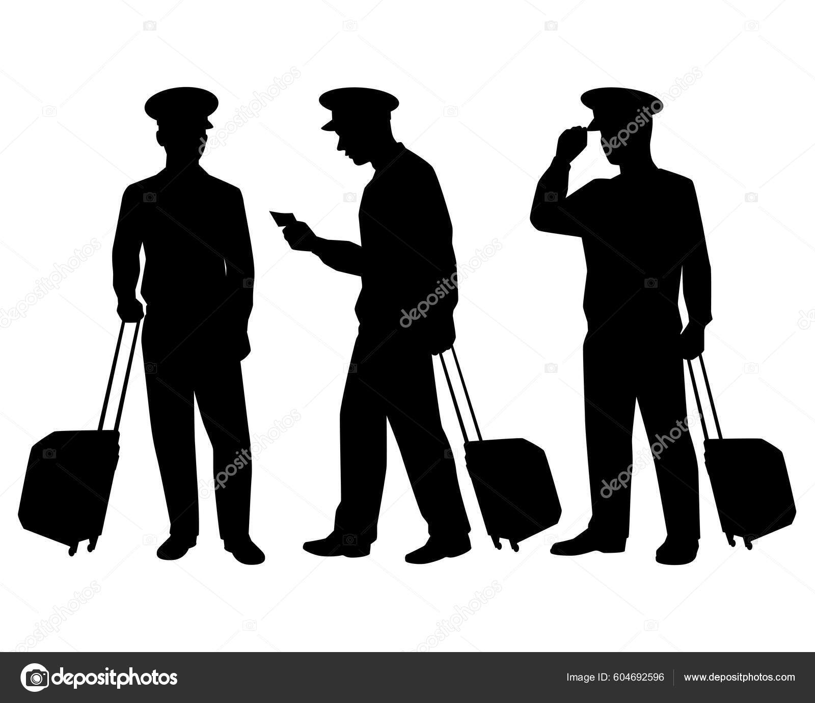 Airline Pilot Suitcase Silhouette Vector White Background Stock Vector ...