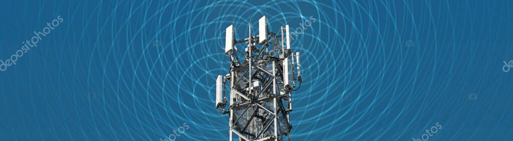Transmission tower and radiation, banner format 2023