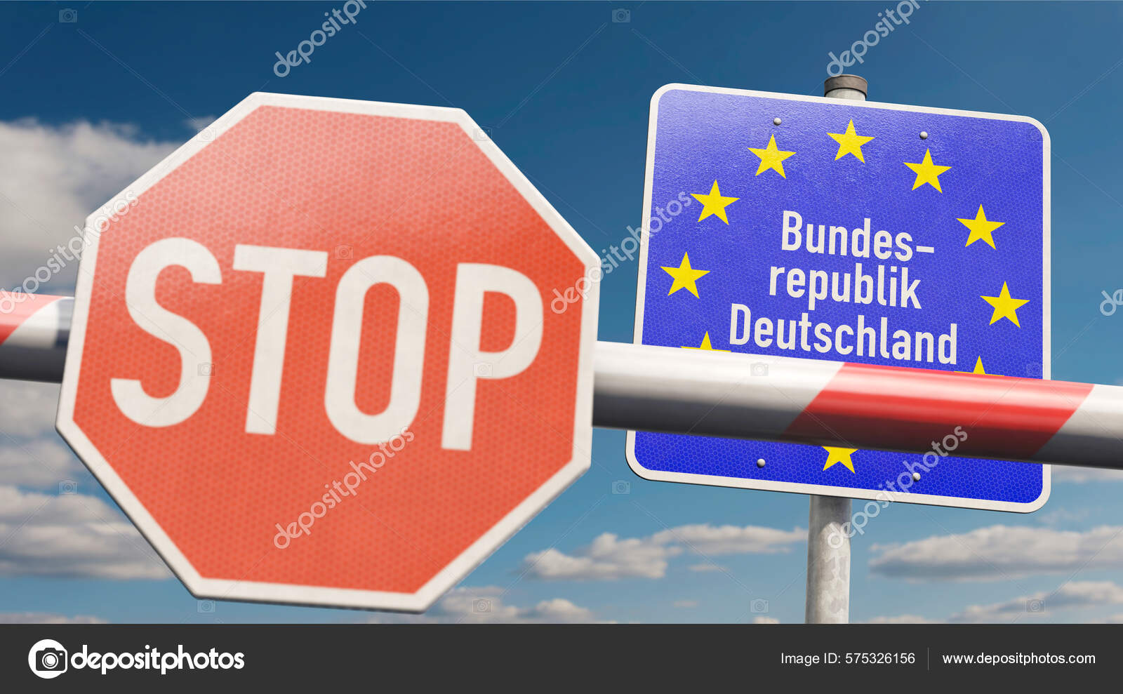 Barrier Stop Sign Info Sign Bundesrepublik Deutschland Federal Republic ...