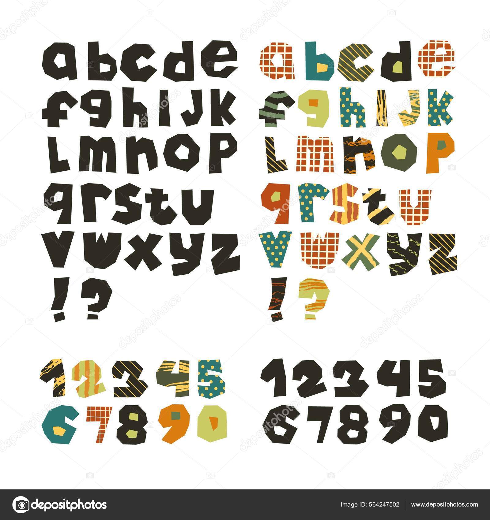 Funny Vector Cut Out Letters Numbers Collage Alphabet Abc Colorful ...