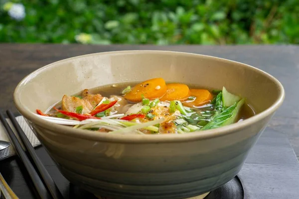 Close Up Food Photo of Japanese Ramen Noodle Soup with Pork, Spr ...