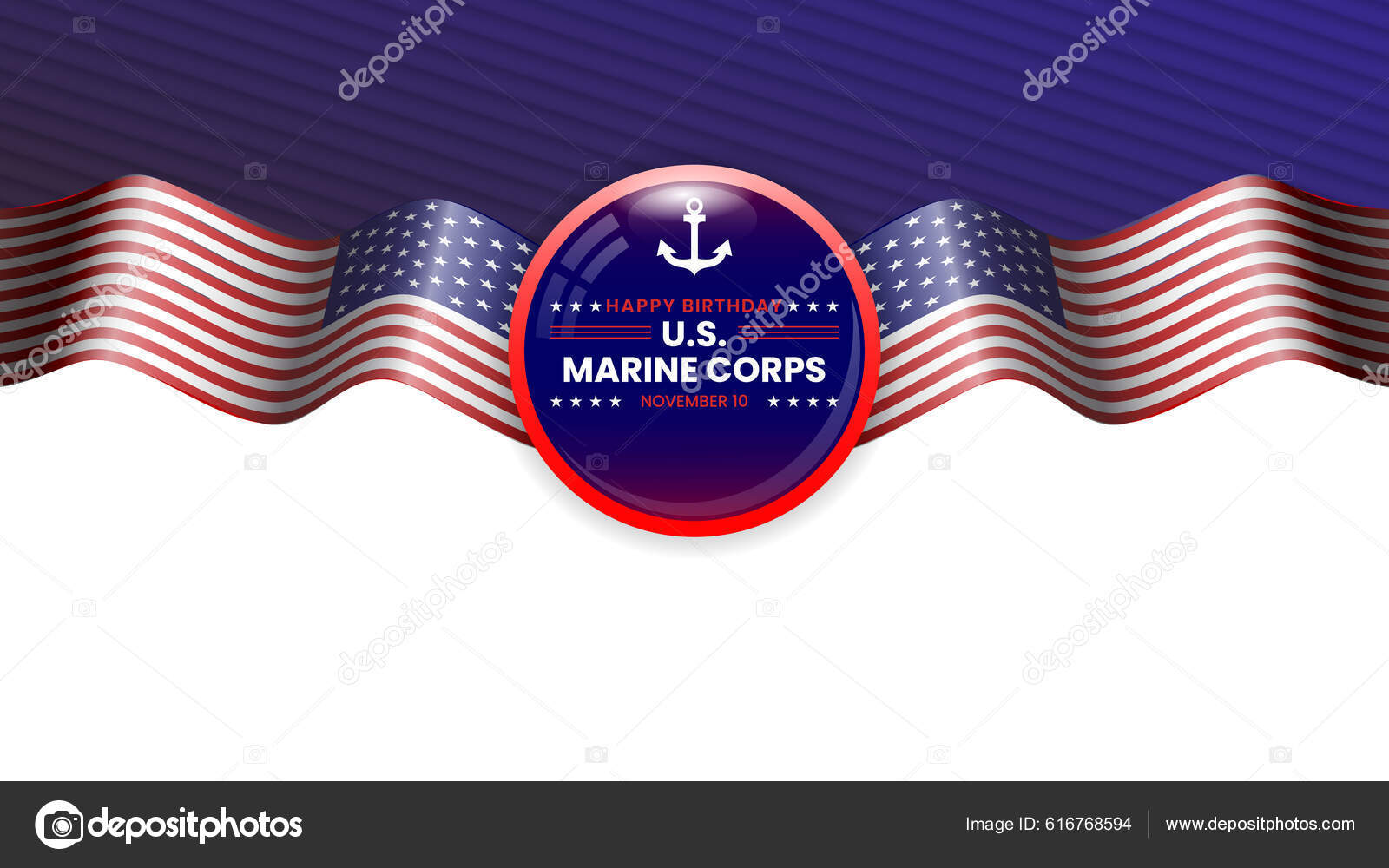 Marine Corps Birthday Card Background Design Waving Flag Copy Space