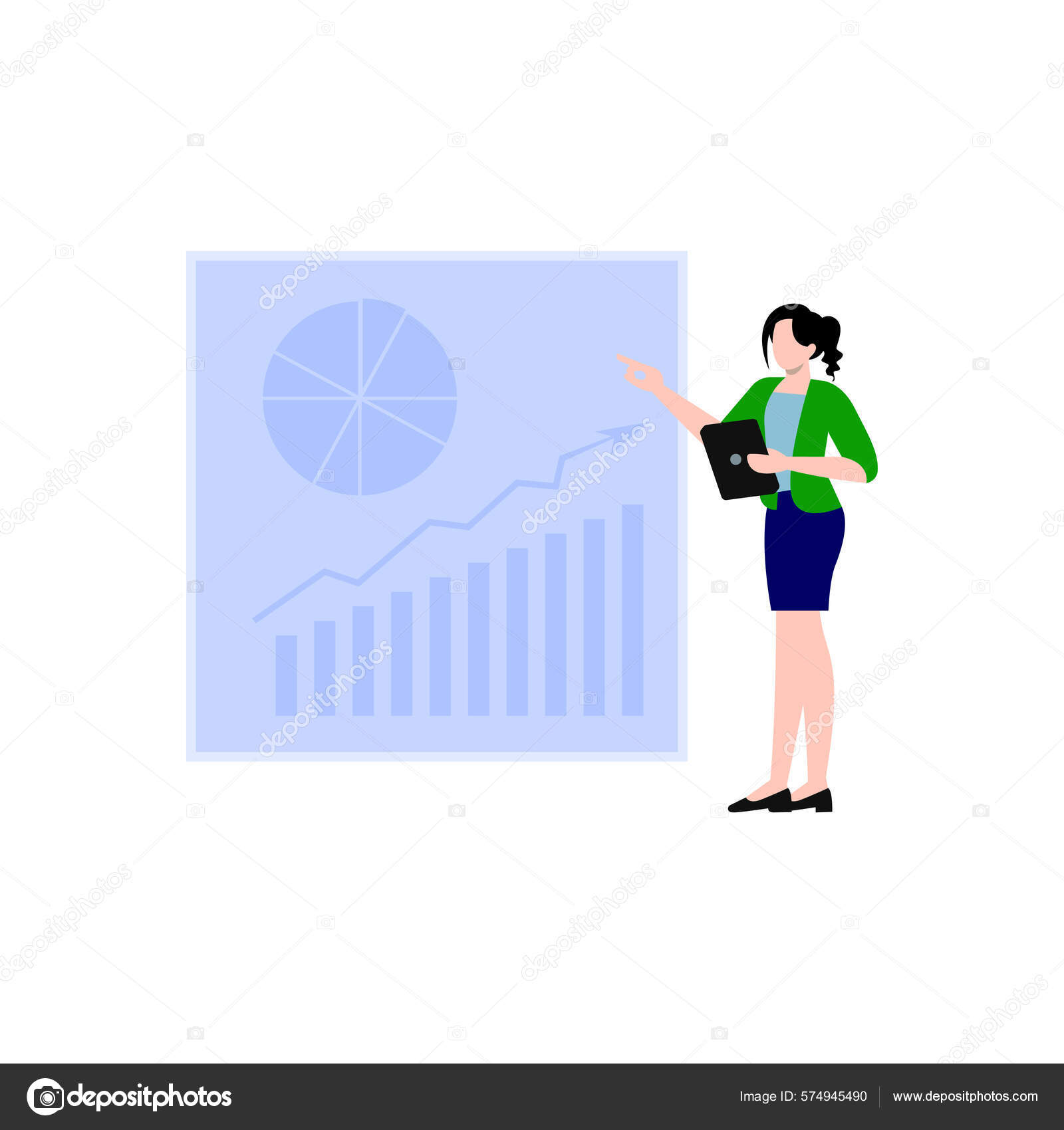 Girl Working Bar Graph Stock Vector Image by ©flaticondesign #574945490