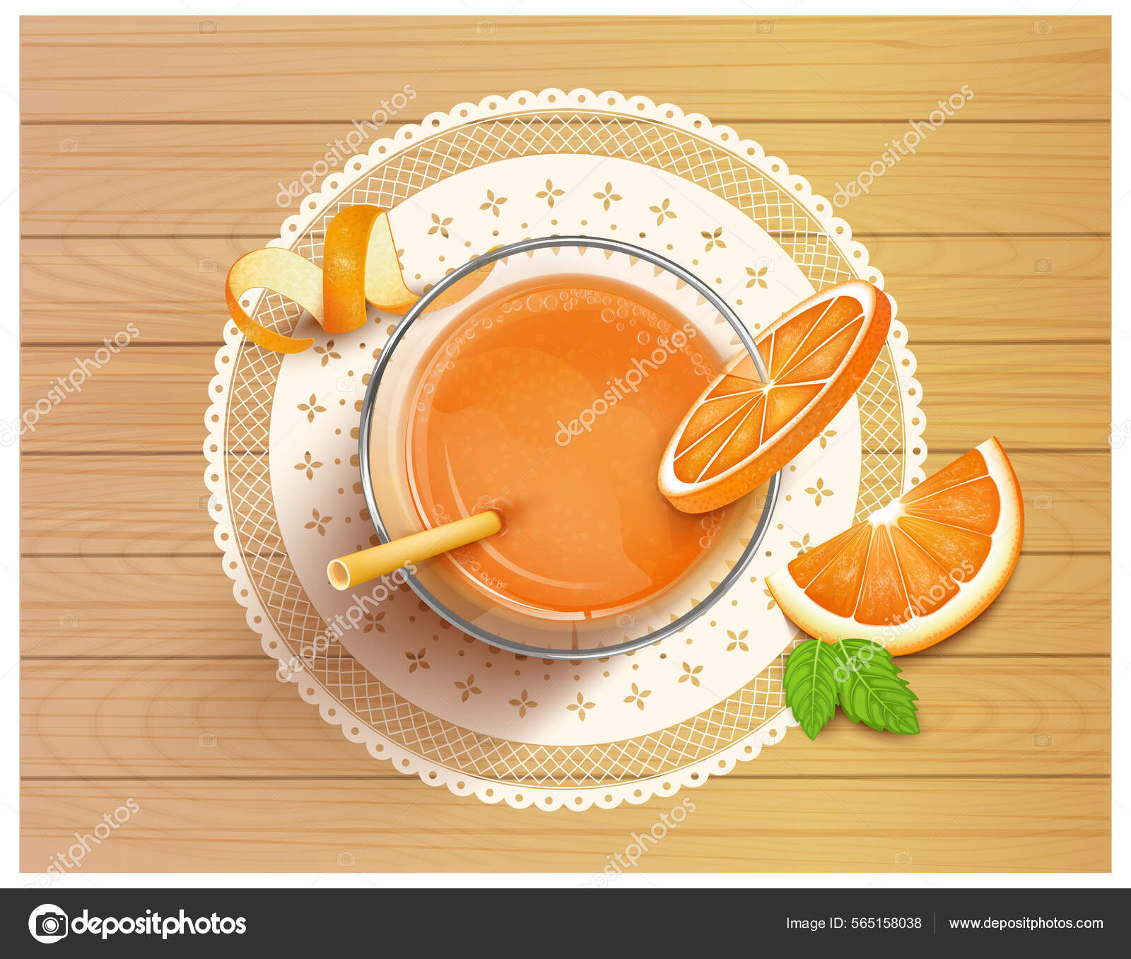 Orange Juice Slices Vector Illustration Top View Stock Vector by ©bonkersart 565158038