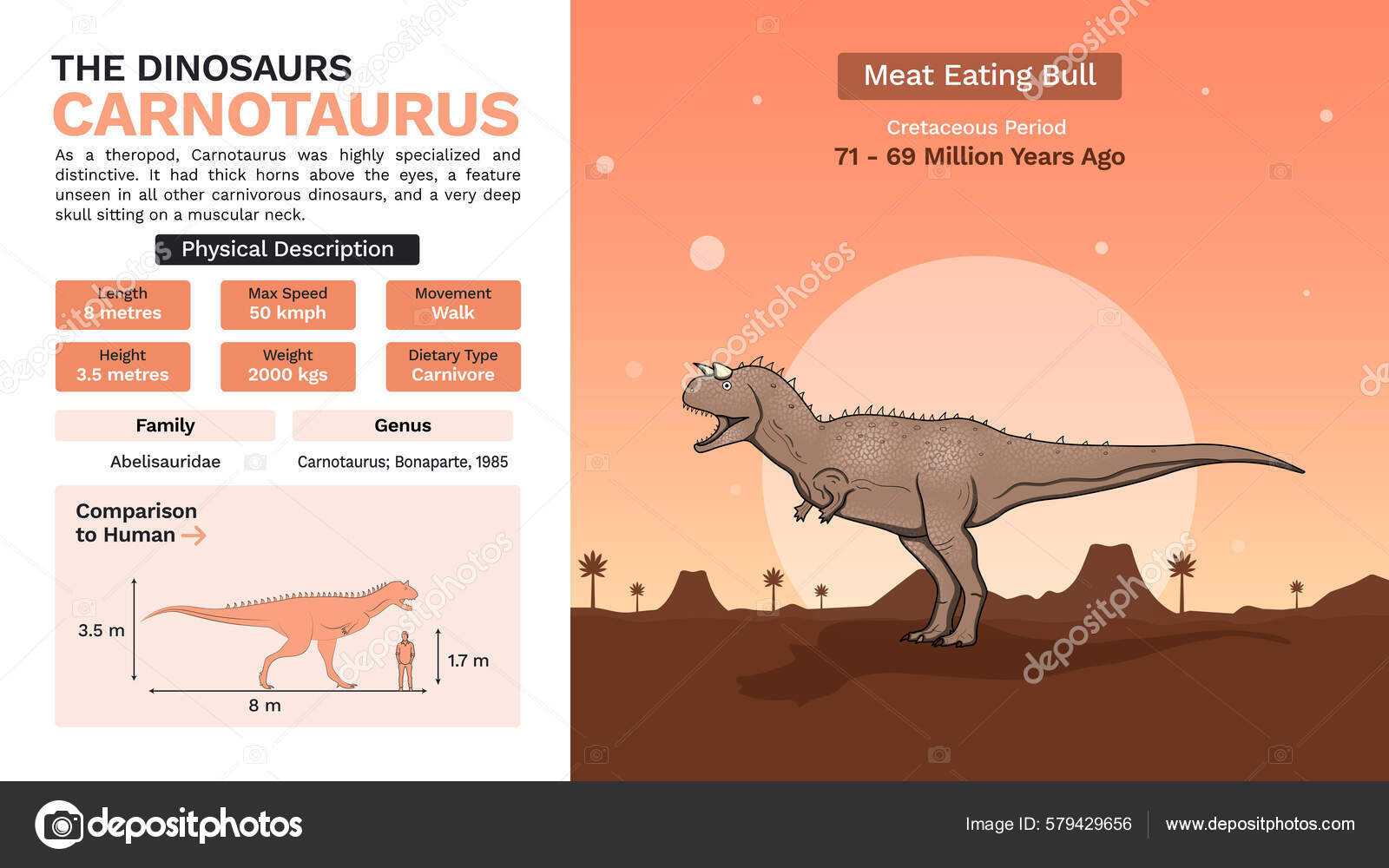 Description Physical Characteristics Carnotaurus Vector Illustrations ...